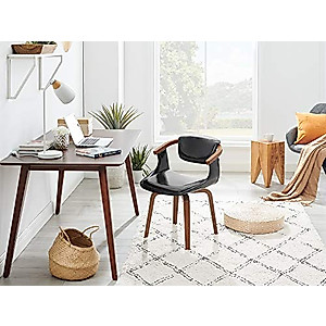 Art Leon Desk Chair No Wheels, Mid Century Modern Swivel Accent Chair, Faux Leather Home Office Desk Chair for Small Spaces Living Room Bedroom, Black