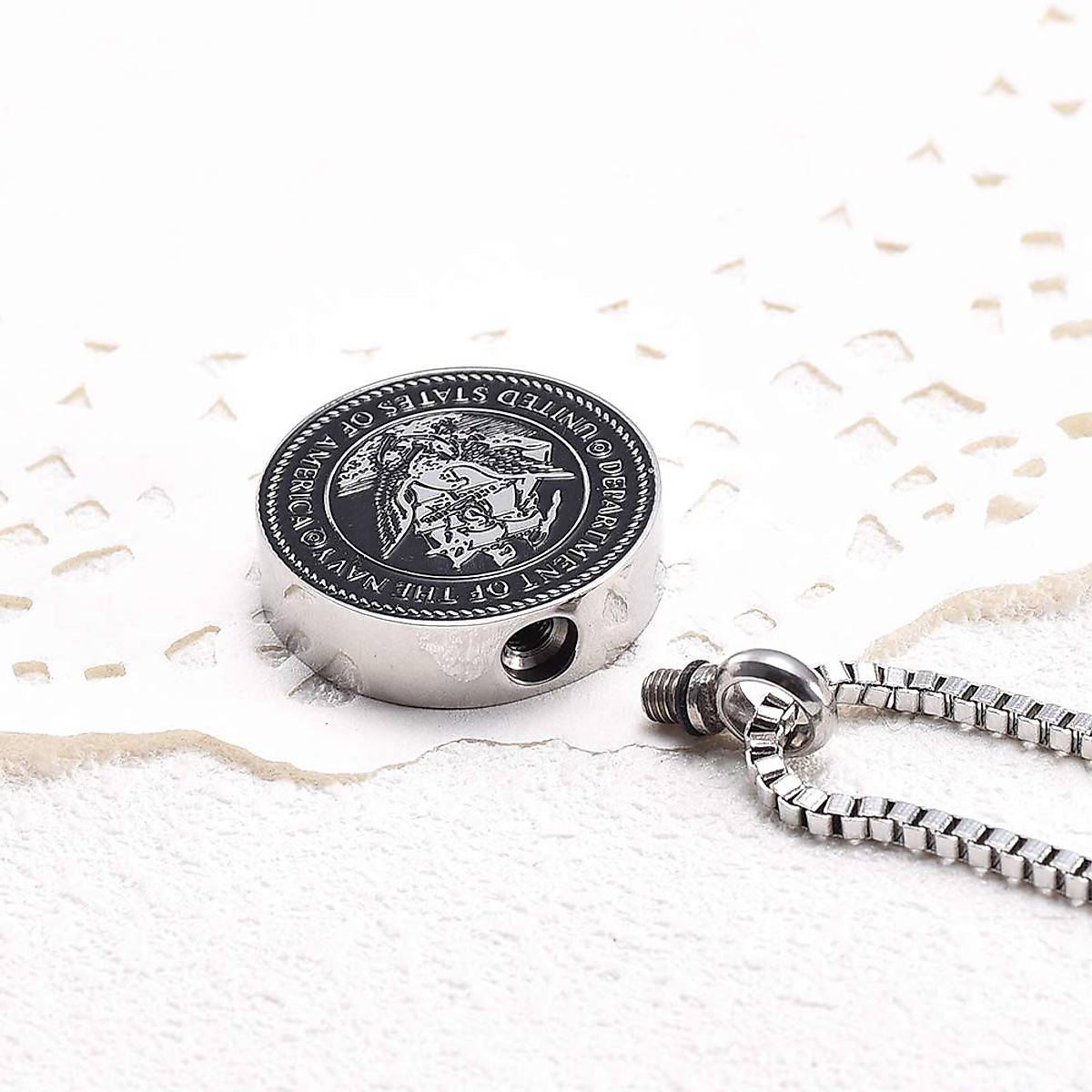 XSMZB Memorial Urn Necklace for Ashes Stainless Steel USA Navy/Air Force/Army Cremation Ashes Jewelry Keepsake Urn Pendant(Navy)