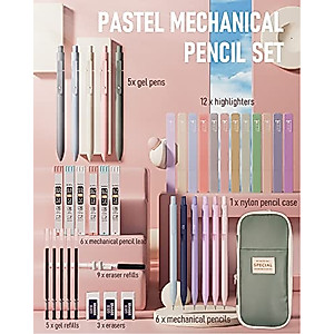 Nicpro 39 PCS Aesthetic School Supplies with Big Capacity Pen Case, 12 Colors Chisel Tip Cute Highlighters, 5 Quick Dry Retractable Black Ink Pens, 6 Pastel Mechanical Pencil 0.5 & 0.7 mm for Students