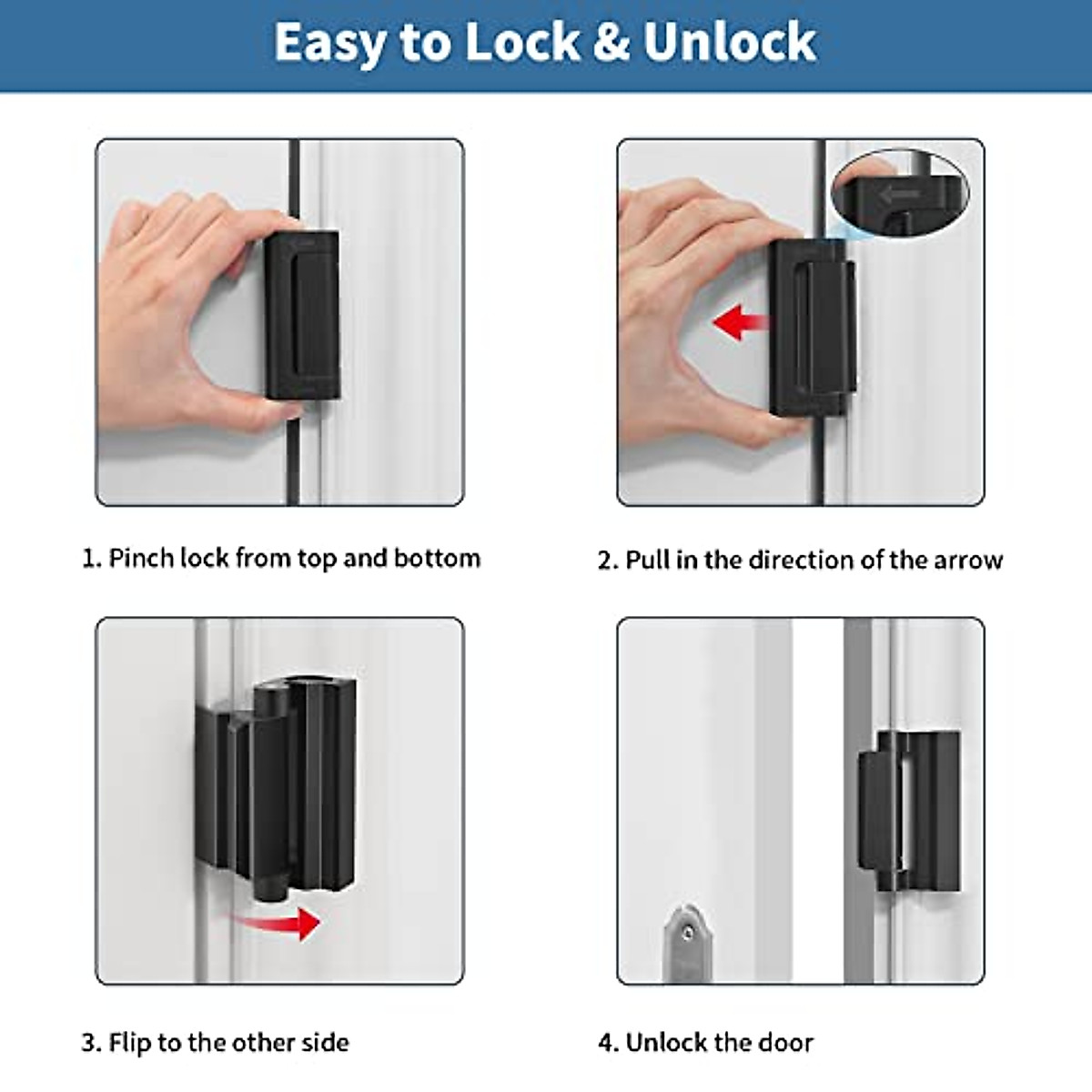 Yomisga Home Security Door Lock Reinforcement Safety Latch Extra Front Doors Security Devices Withstand 800 lbs, Anti Door Kick in Security Protector for Door Inside, Child Proof Aluminum Door Locks