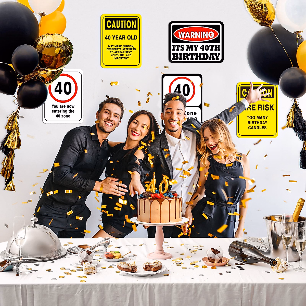 WERNNSAI 40th Birthday Decorations - 9 Pcs 40 Birthday Decorations for Men, 40 Year Old Decorations Signs Table Centerpieces Funny Picture Props, Women 40s Door Windows Wall Decor, Bday Party Garden Banner