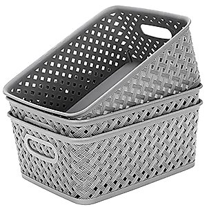 MaxGear Organization and Storage 3 Packs, Plastic Storage Bins Organizer Bins, Woven Baskets for Storage, Plastic Baskets with Handles Storage Baskets for Organizing, Basket Organizer for Home