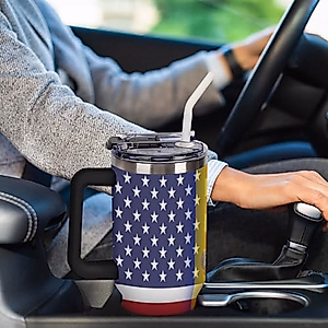 U.S.A Andorran Flag 40oz Water Bottle Double Wall Insulated Tumbler with Handle Leakproof Travel Mug Black-style