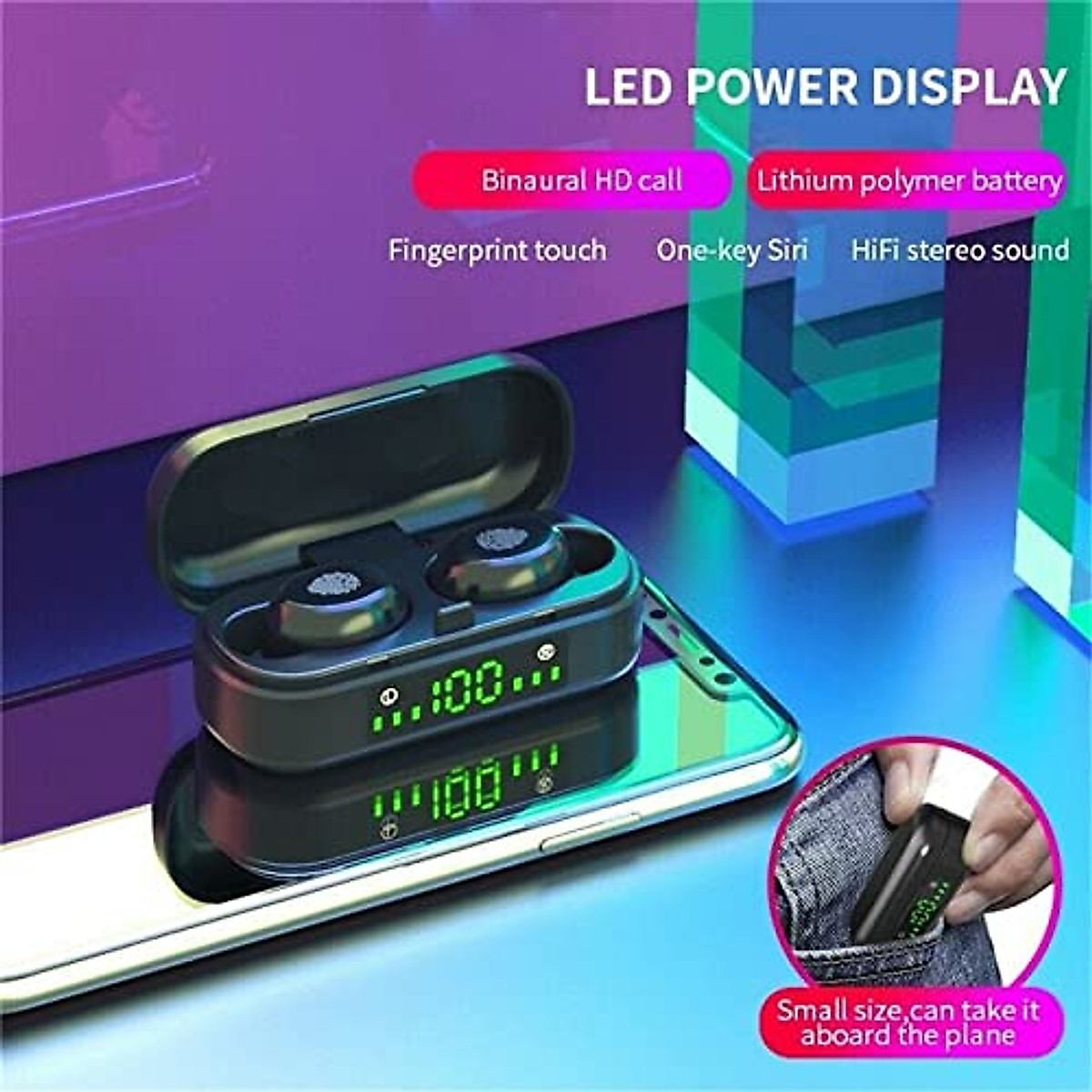 Wireless Earbuds Blue-Tooth 5.0 Earbuds Wireless Charging Case with LED Digital Display, Mini Stereo Headphones in-Ear Ear Buds Sport Headsets Running Headphones for All Smartphones (A)