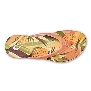 OLUKAI Ho'opio Hau Women's Beach Sandals, Quick-Dry Flip-Flop Slides, Water Resistant Suede Lining & Wet Grip Soles, Soft Comfort Fit & Arch Support, Shell Coral/Pineapple, 8