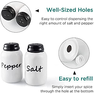 Salt and Pepper Shakers Set - Ceramic Salt and Pepper Shakers, Adorable Salt and Pepper Set for Kitchen Decor, Perfect for Cooking, RV, BBQ, Set of 2, 4 OZ