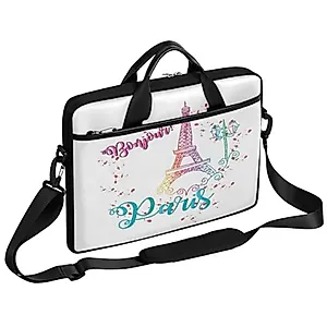 Paris Eiffel Tower Laptop Computer Bag Waterproof Shoulder Messenger Bag 13-15 inch Durable Laptop Tote Bag with Shoulder Strap Handle Lightweight Crossbody Briefcase