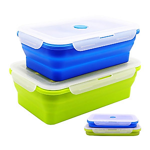 FUSMYE Set of 2 Extra Large Collapsible Silicone Food Storage Containers With Lids,82.8oz + 60.2oz Meal Box For Kitchen,Big Bento Lunch Boxes, Microwave,Dishwasher and Freezer Safe For Camping