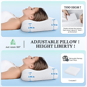 Zibroges Premium Ergonomic Cervical Pillows: Adjustable Memory Foam for Neck & Shoulder Pain Relief - Orthopedic Contour Support, Cooling Comfort for Side/Back Sleepers & Adults