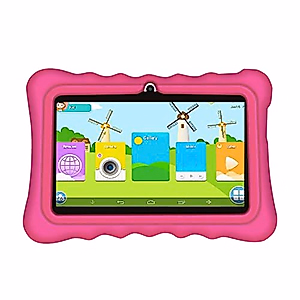 Kids Tablets, 7 inch, Android 11, 2GB RAM+16GB ROM, Bluetooth, Dual Cameras, with Protective Case and Foldable Stand, for Entertainment Education (Pink)