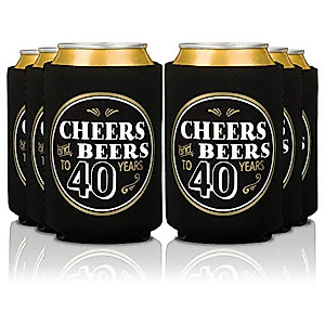 Prazoli 40th Birthday Can Coolers (12 Pack) - Happy 40 Birthday Decorations for Men , Cheers and Beers to 40 Years , Happy 40th Birthday Party Favors , Over The Hill Birthday Decorations 40th Party