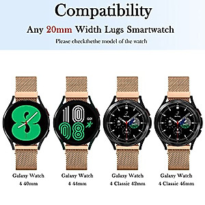 Wanme Metal Bands for Samsung Galaxy Watch 4 Band 40mm 44mm, Galaxy Watch 4 Classic Bands Women Men, 20mm Stainless Steel Replacement Strap for Samsung Watch 4 Bands (Rose Gold)