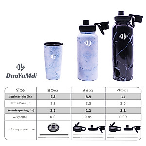 DY DuoYuMdi 32oz stainless steel water bottle, double lid vacuum insulated water bottles with straw, hot and cold insulation, suitable for outdoor sports. (Marble white)