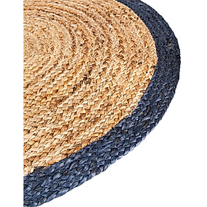 Jaipur Handloom Natural Jute Round Rug with Navy Blue Border Hand Braided Jute Area Rug for Bedroom, Living Room, Dining Room, Hallway, Kitchen, Entryway (5 Feet Round Jute Rug (60 x 60 Inches))