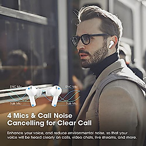 Wireless Earbuds, Bluetooth 5.3 Earbuds with 4 Microphones Deep Bass 60H Playtime Clear Call Noise Cancelling Ear Buds Touch Control Wireless Earphones for iPhone Android Workout, White