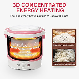 OSBA Small Rice Cooker,12v Portable Travel Rice Cooker For Car, Cooking Heating and Keeping Warm Function, Can be Used As a Electric Lunch Box (Pink)