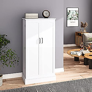 Jehiatek 47” Kitchen Pantry Cabinet, White Freestanding Buffet Cupboards Sideboard with Doors & Adjustable Shelves, Kitchen Pantry Storage Cabinet for Kitchen, Living Room and Dinning Room