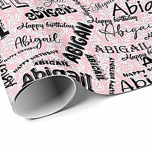InterestPrint Personalized Name Gift Wrap Paper Custom Pink Birthday Wrapping Paper Roll Fashion Birthday Gift for Boys Girls Kids Baby Shower Birthday Anniversary 58x23 1 Roll
