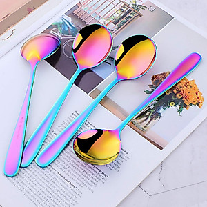 Soup Spoons, Color ME Rainbow 18 10 Stainless Steel Round Spoons, Set of 10