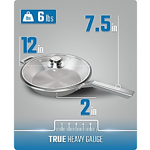 Dalstrong Frying Pan Skillet - 12 inch - The Oberon Series - 3-Ply Aluminum Core Cooking Pan - Premium Silver Kitchen Cookware - Omelet, Beef, Egg Pan - w/Lid & Pot Protector