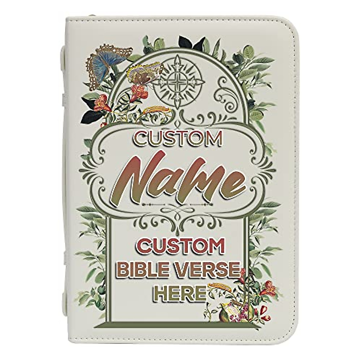 9.6x6.6 Inch Personalized Bible Cover, Custom Bible Cover – Personalized Leatherette Bible Cover and Carrying Case with Handle, Womens Bible Case - White Small (Design 4)