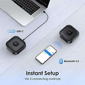 EMEET Conference Speakerphone M0 Plus, 4 AI Mics 360° Voice Pickup, Noise Reduction, USB C Speaker, Bluetooth Conference Speaker for 8 People w/Daisy Chain for 16 Compatible with Leading Software