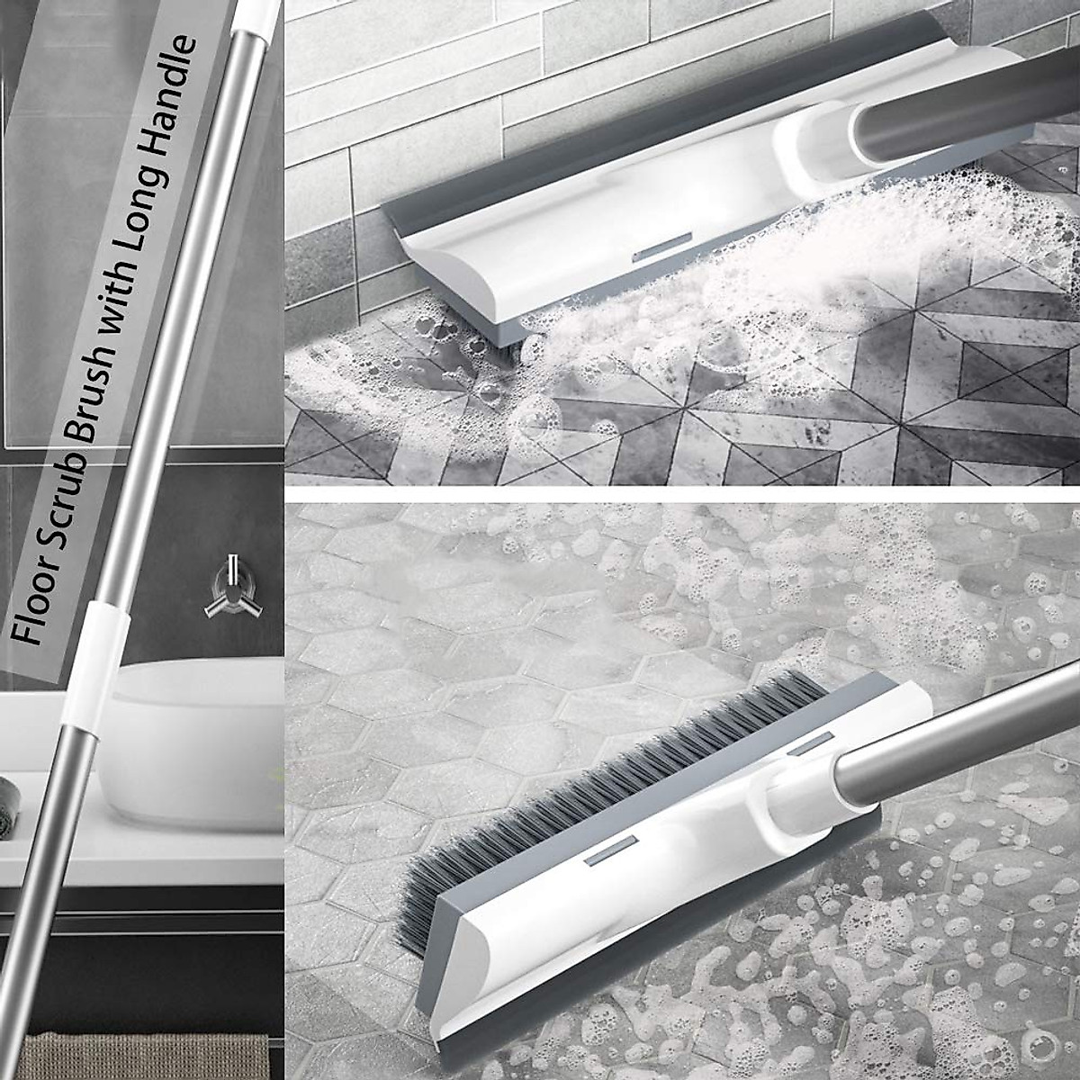 Yique 49 Inch Floor Scrub Brush with Long Handle, Shower Cleaning Brush, Large Deck Brushes for Scrubbing - Cleans Hot Tub, Swimming Pool, Bathroom, Patio, Kitchen, Wall, Deck, Boat, Tile and Concrete