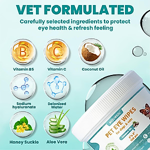 MEDUWEDU Eyes Wipes for Dogs & Cats 120 Counts, Grooming Kit Care for Dogs and Cats, Gently Remove Tear Stain, Eye Debris, Discharge, Mucus Secretions, Coconut Scent