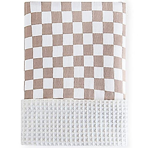 LifeTree Waffle Baby Blankets Neutral, Muslin Checkered Swaddle Blankets for Boys Girls, 2 Layers Crib Stroller Blanket Receiving Blankets with Muslin Front and Waffle Backing Infant Newborn