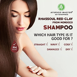AYURVED MASTER Rhassoul Red Clay Shampoo With Shea Butter, Almond Oil, Matcha Tea, Grape Seed and Aloe Vera Extracts For Nourishing Hair Vitality |