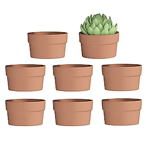 Fcacti 5 Inch Terracotta Shallow Succulent Pot - 8 Pack Medium Terra Cotta Clay Pots with Drainage Hole, Round Shallow Terra-Cotta Bonsai Pot for Indoor/Outdoor Plants