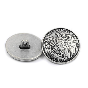 Bezelry 8 Pieces Bald Eagle Coin Style Metal Shank Buttons. 25mm (1 inch) (Antique Silver)