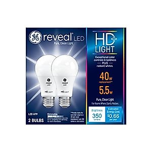 GE Reveal HD+ LED Light Bulbs, 40 Watt, A19 (2 Pack)