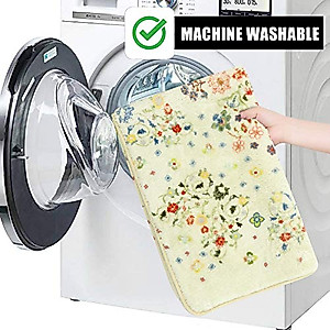 Uphome Non-Slip Floral Beige Area Rug 3' x 5', Rustic Distressed Accent Throw Rugs Machine Washable Shag Collection Floor Carpet for Bedroom Living Room Home Decor