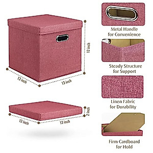XYXYLY 2 Pack Foldable Cubes Storage Bins with Lids 12.6 * 12.6 * 12.6" Collapsible Fabric Cubbies Storage Baskets for Shelf Closet Organizer Home Bedroom Office Nursery