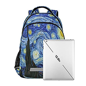 Caikeny Vincent Van Gogh Backpacks Travel Laptop The Starry Night School Backpack Computer Book Bag for Kids Men Women Outdoor Hiking Camping