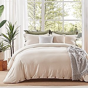 NexHome Beige Duvet Cover Sets King Size 3 Piece Double Brushed Microfiber King Duvet Cover with Button Closure & Corner Ties 1 King Breathable and Soft Duvet Cover 104x90 inches + 2 Pillow Shams
