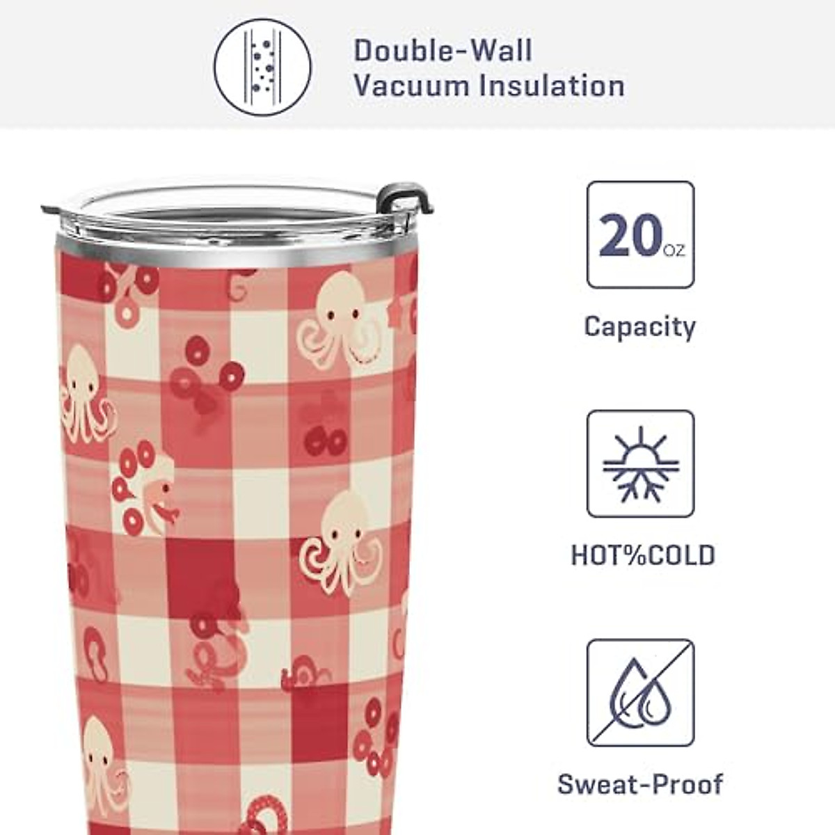 sanluoli animal sea Cute Peach Plaid Stainless Steel insulated cup Leak-proof Lid and Straw travel mugs for gym simply insulated tumbler 20 OZ