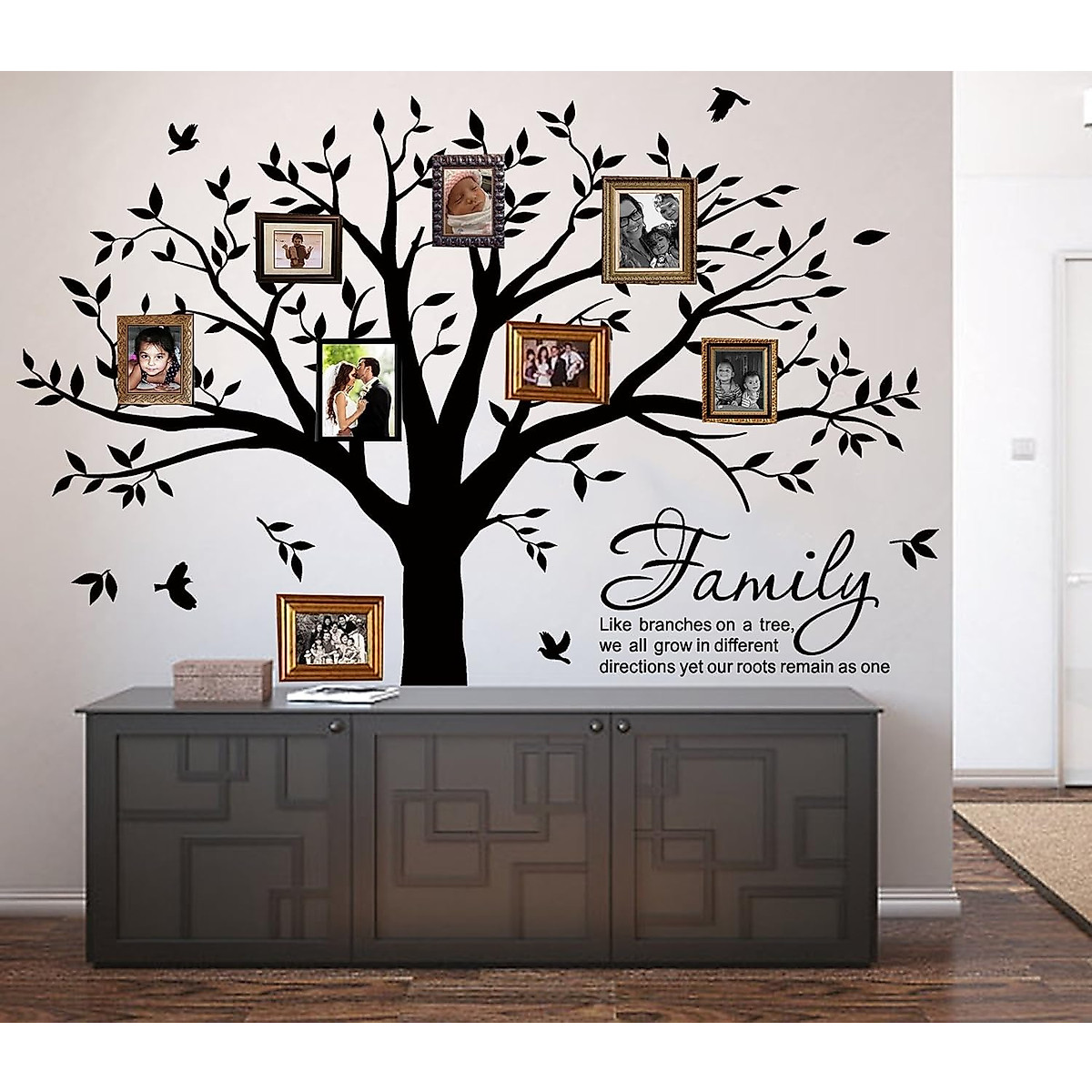 LSKOO Large Family Tree Wall Decal with Family Llike Branches on a Tree Wall Decals Wall Sticks Wall Decorations for Living Room (Black)
