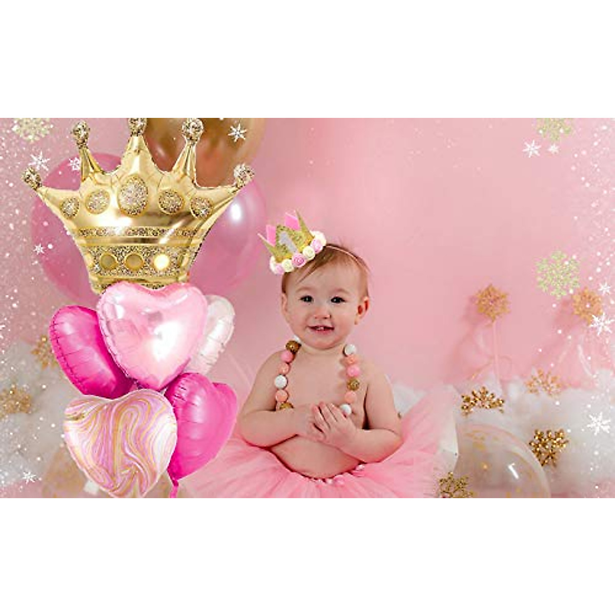 Pink And Gold Large Crown Heart Foil Helium Mylar Balloons Set For Girl's Happy Birthday Pink Princess Party Decorations Baby Shower Party Supplies