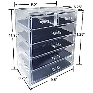 Sodynee Cosmetics Makeup and Jewelry Storage Organizer Case Display Boxes, 4 Large and 2 Small Drawers
