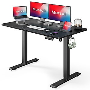 Marsail Electric Standing Desk Adjustable Height, 48 * 24 Inch Sit Stand up Desk for Home Office Furniture Computer Desk with 3 Memory Presets, Headphone Hook, Black