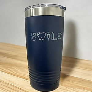 Silva lining designing Dental hygenist tumbler water bottle 20oz Smile Floss Toothpaste Toothbrush Syringes Gift for dentist Office gift (20oz Navy blue-A23)