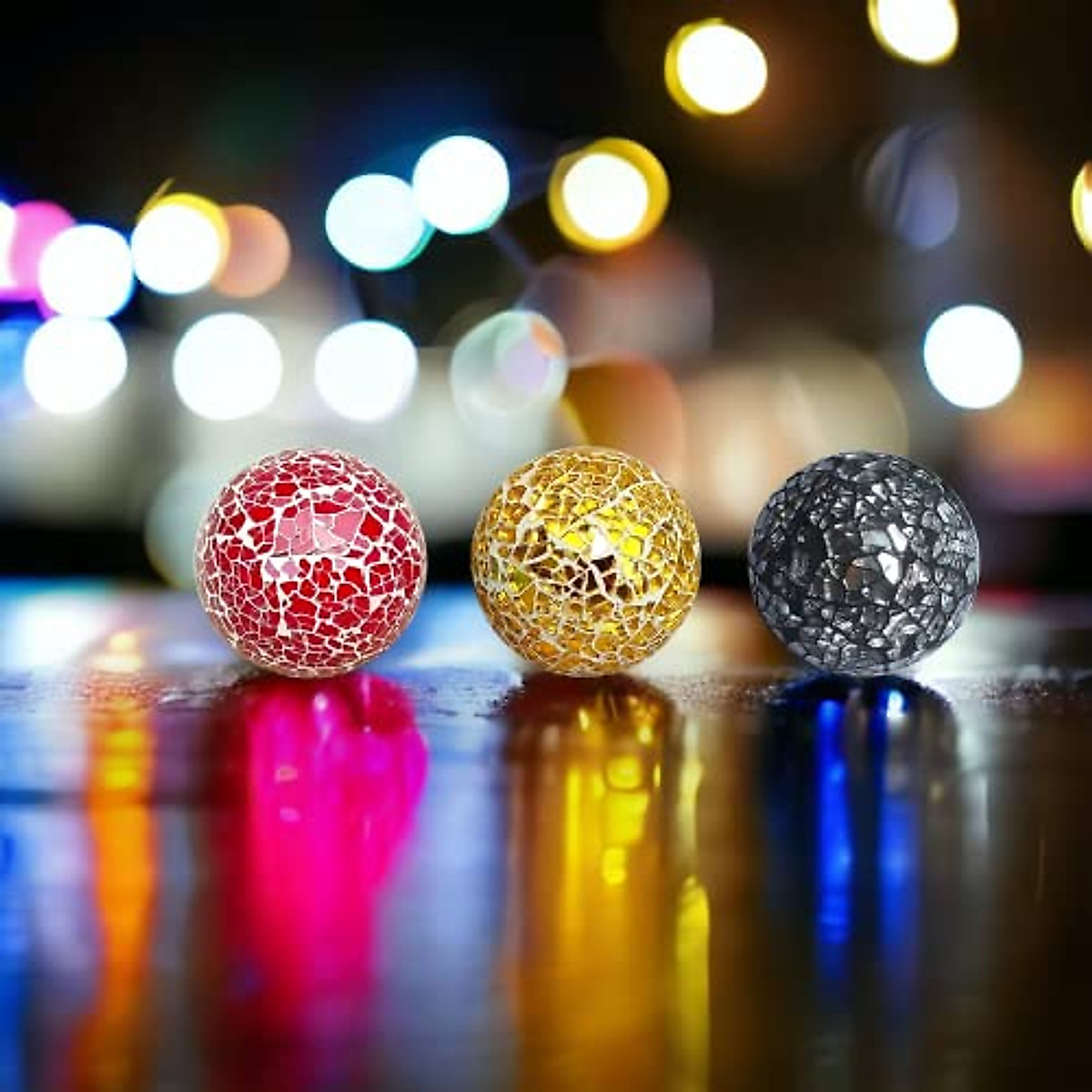 v2croft 3 in Decorative Orbs Glass Balls Set of 6,Mosaic Sphere Globe for Whole Housewares,Wedding/Birthday,Bowls,Vases Dining Table Centerpieces(Gold,Black,Red)