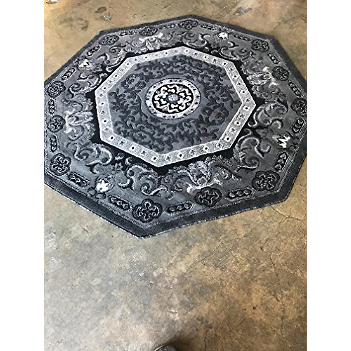 Carpet King Traditional Oriental Octagon Area Rug Grey Black Silver Gray Design 101 (5 Feet 3 Inch X 5 Feet 3 Inch)