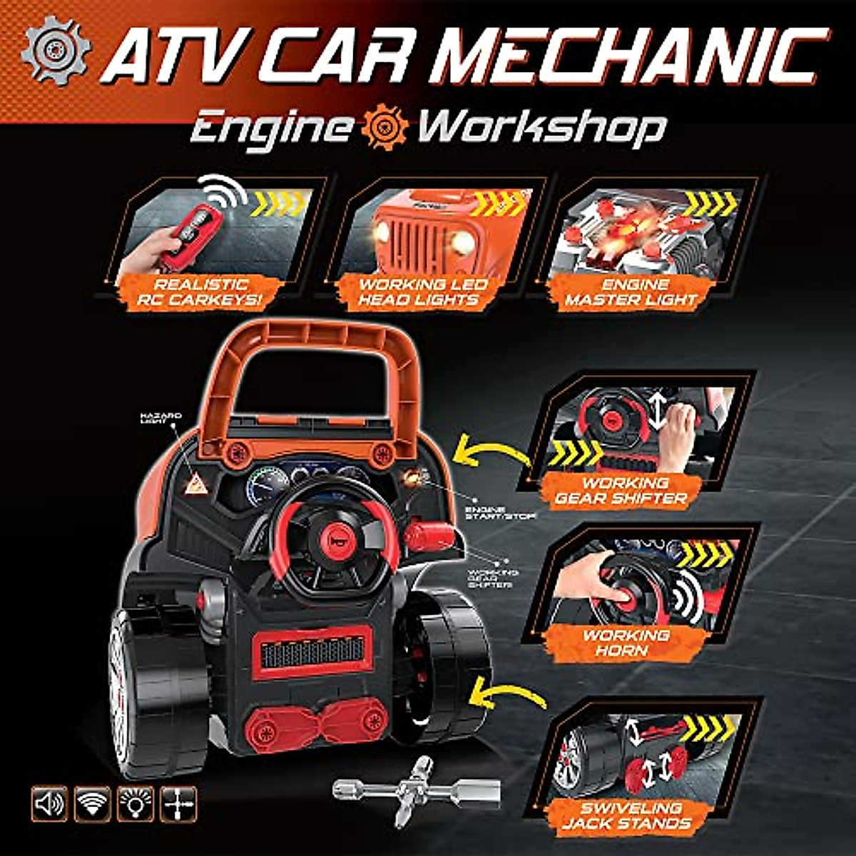 The Bubble Factory ATV Car Mechanic Engine Workshop Remote Control Car with Lights and Realistic Sound Effects - 3 Years+