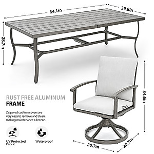 HAPPATIO Aluminum 9 Piece Patio Dining Set, Outdoor Swivel Dining Chairs and Dining Table, Aluminum Outdoor Dining Set for 8, Patio Dining Furniture with Washable Cushions (Gray)