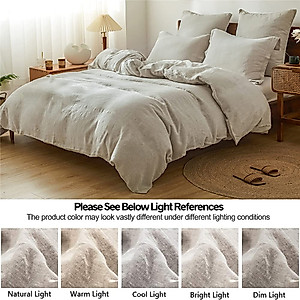 Simple&Opulence 100% Linen Duvet Cover Set 3pcs Basic Style Natural French Washed Flax Solid Color Soft Breathable Farmhouse Bedding with Button Closure - Linen, California King