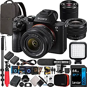 Sony a7 II Full Frame Mirrorless Camera Body with 2 Lens Kit FE 28-60mm F4-5.6 + 28-70mm F3.5-5.6 ILCE-7M2K/B + SEL2860 Bundle w/Deco Gear Backpack + Monopod + Extra Battery, LED and Accessories