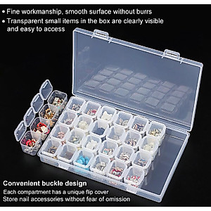 AKOAK 28-Compartment Transparent Plastic Storage Box, Separate Lid, Transparent Compartment, Nail Art Storage Box, Jewelry, Rhinestone, Beads, Screws, Organizer Container